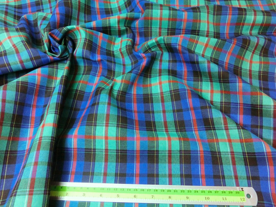 Plaid Tartan Cotton Fabric: Green, Blue Tartan - 44" W for Kilts Skirts ...