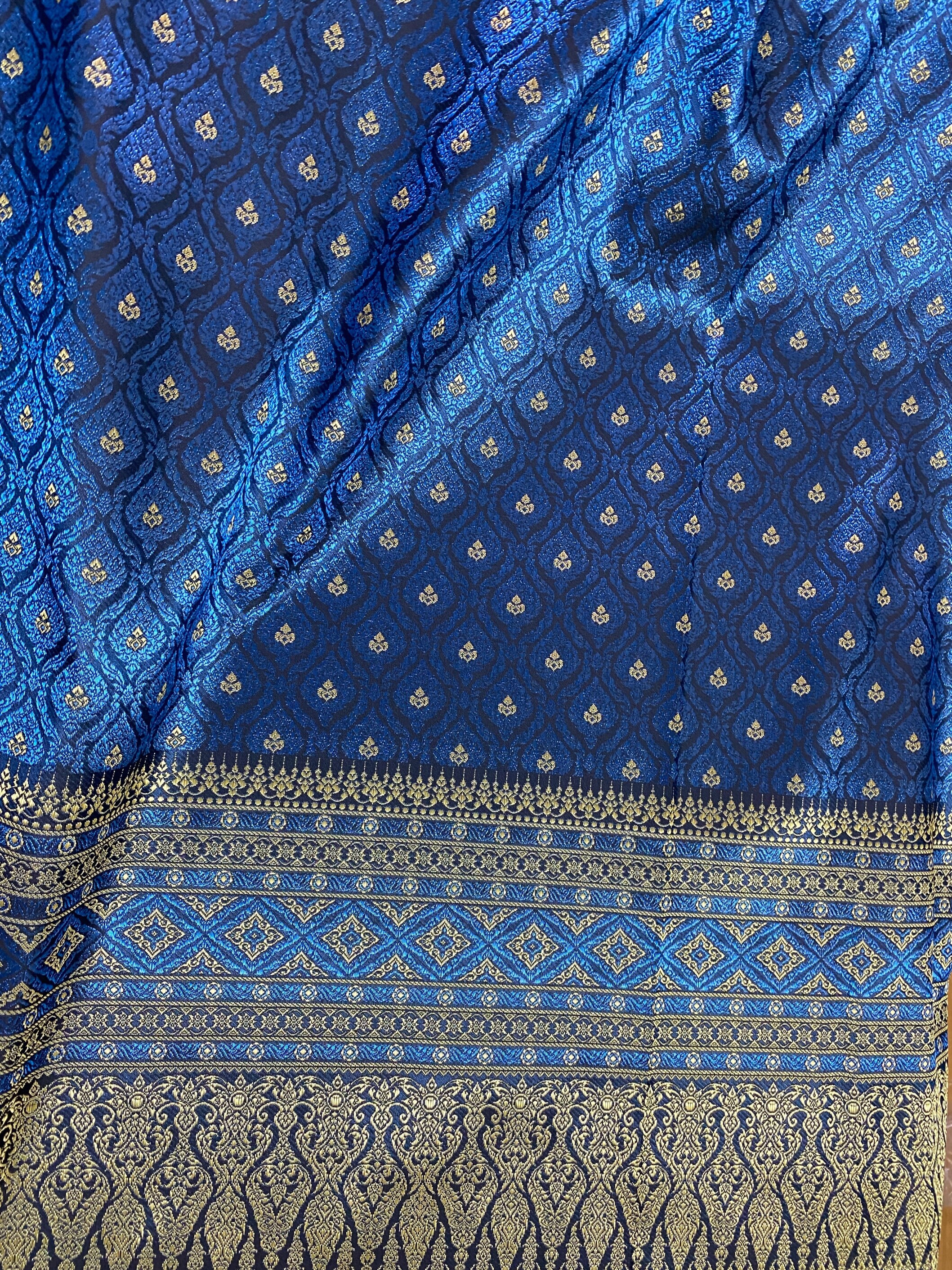 Thai-laos Royal Blue & Gold Fabric: Traditional Ethnic Pattern for ...