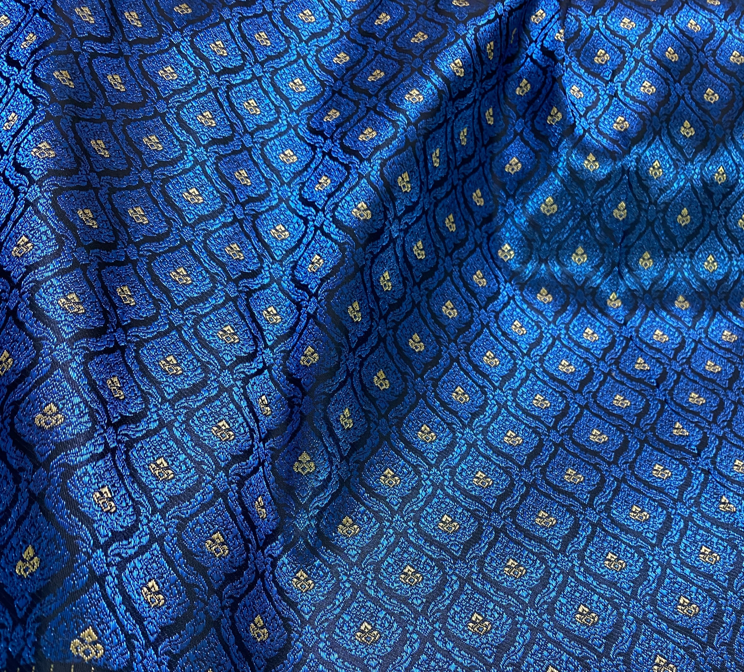 Thai-laos Royal Blue & Gold Fabric: Traditional Ethnic Pattern for ...