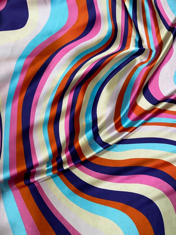 Curvy Lines Stripes Prints Faux Silk Satin Fabric 48w - Etsy