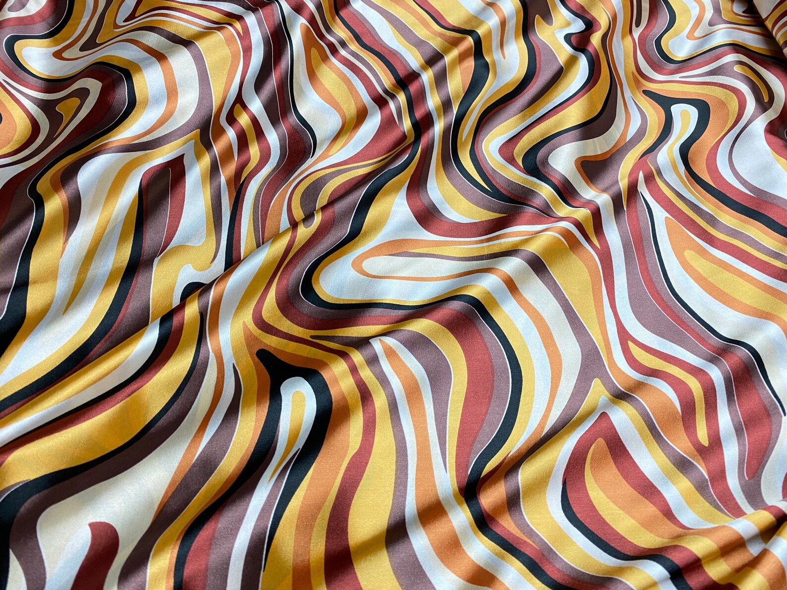 Curvy Lines Stripes Prints Faux Silk Satin Fabric 48w - Etsy