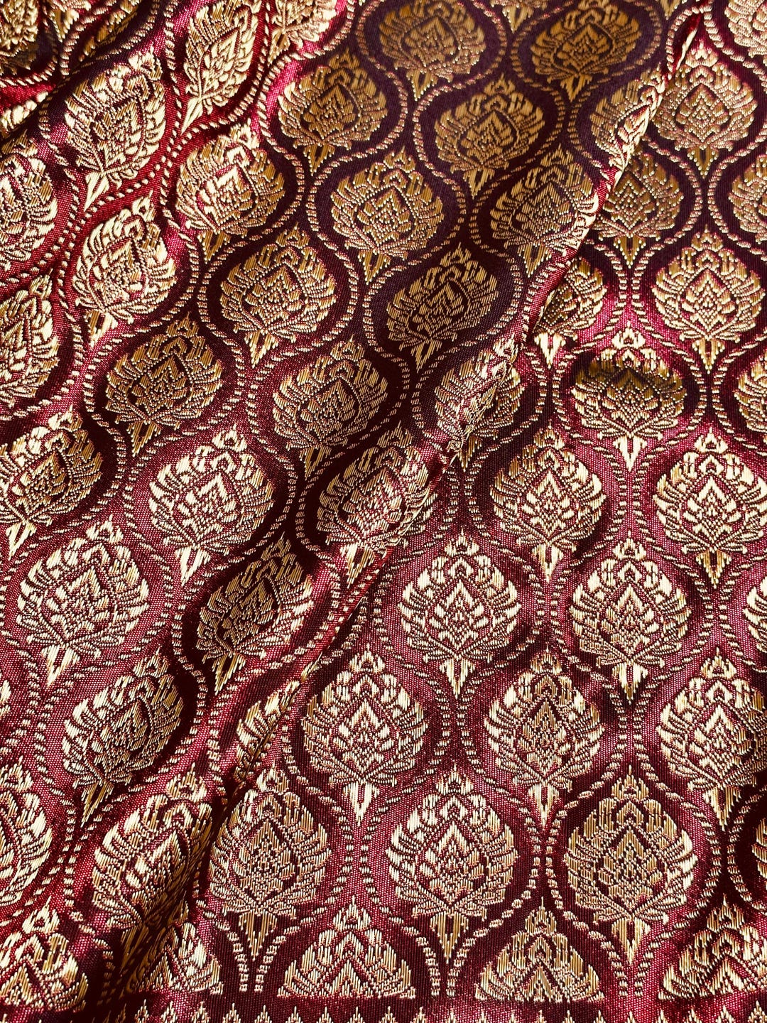 Dark Red & Gold Thai-laos Woven Fabric: Traditional Ethnic Pattern for ...