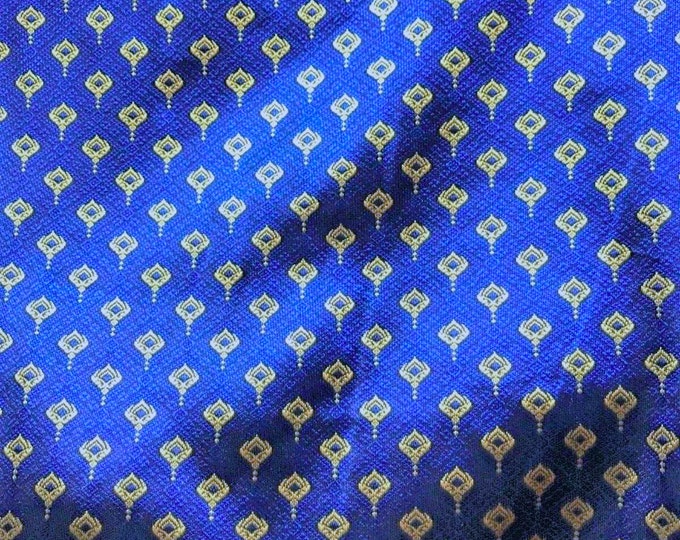 Royal Blue & Gold Thai-laos Traditional Artificial Silk Fabric Material ...