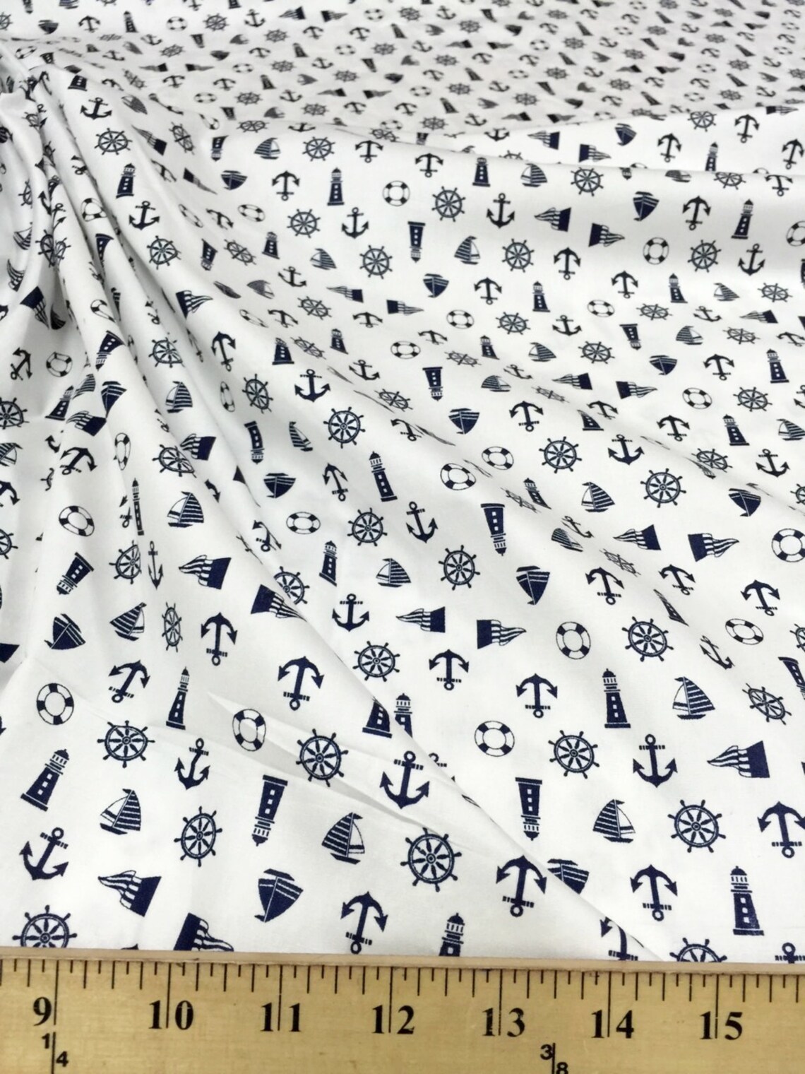 Nautical 100% Cotton White Print Fabric 44W Material BTY for | Etsy