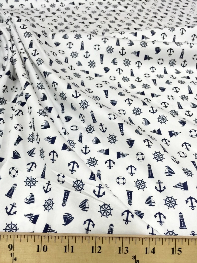 Nautical 100% Cotton White Print Fabric 44W Material BTY for - Etsy