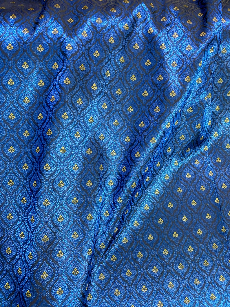 Thai-laos Royal Blue & Gold Fabric: Traditional Ethnic Pattern for ...