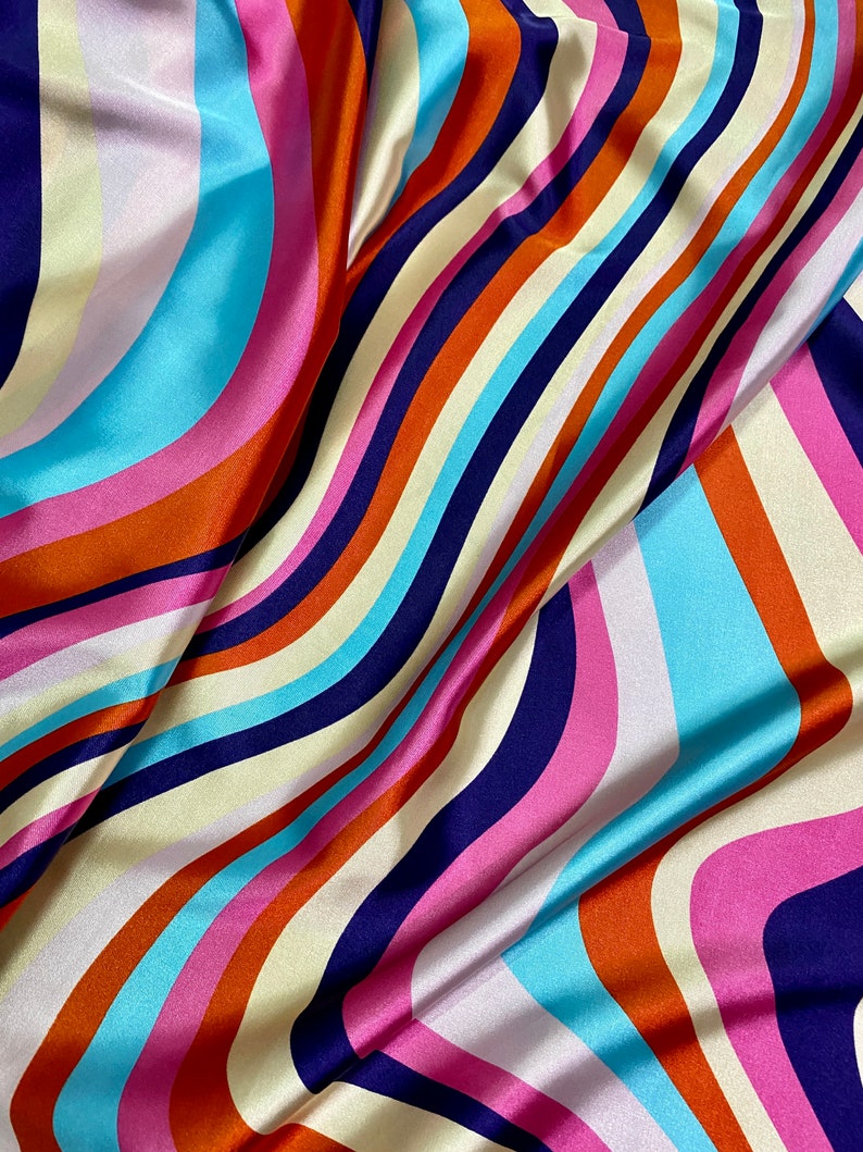 Curvy Lines Stripes Prints Faux Silk Satin Fabric 48w - Etsy