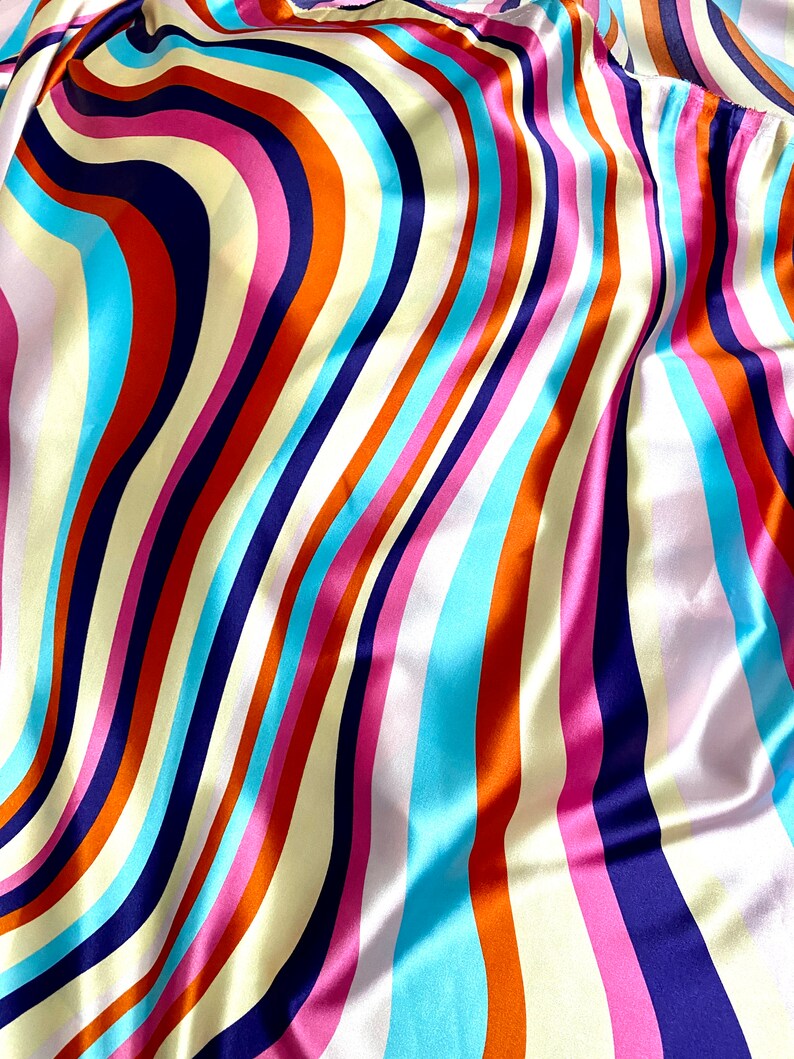 Curvy Lines Stripes Prints Faux Silk Satin Fabric 48w - Etsy