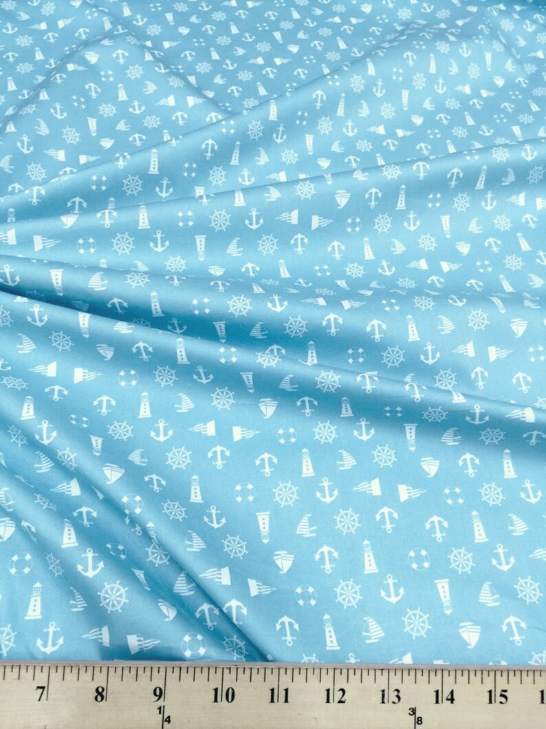 Nautical 100% Cotton Baby Blue Print Fabric 44W Material BTY - Etsy Canada