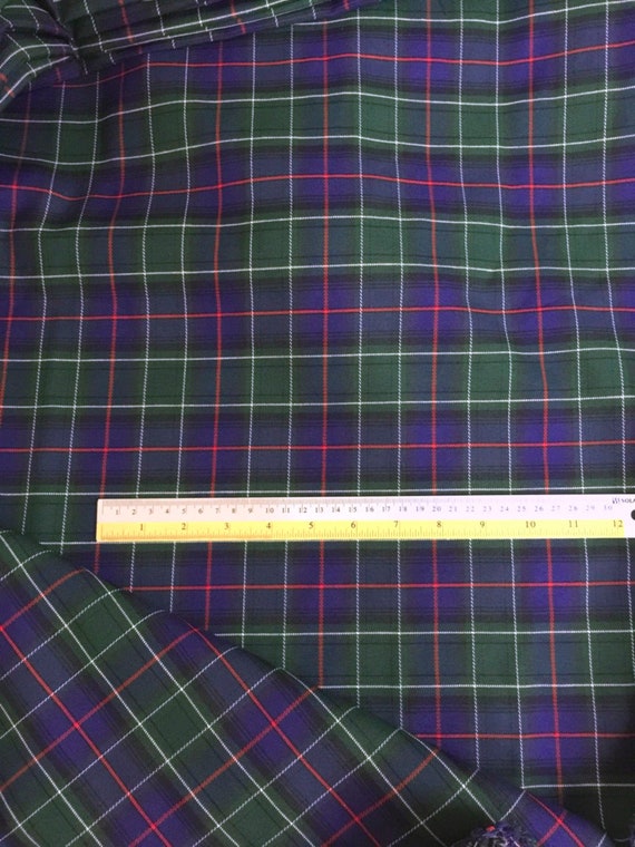 Plaid Woven Cotton Blend Fabric Hunter Green Blue Tartan | Etsy