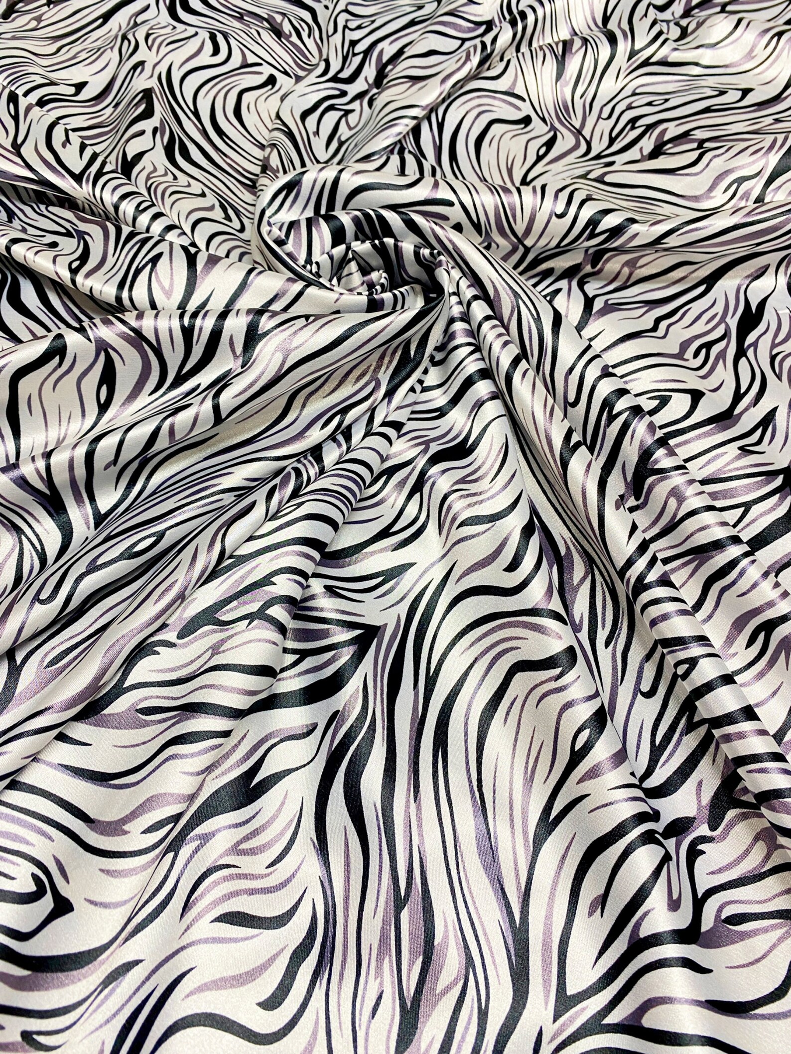 Zebra Animal Print Faux Silk Satin Fabric Material White | Etsy