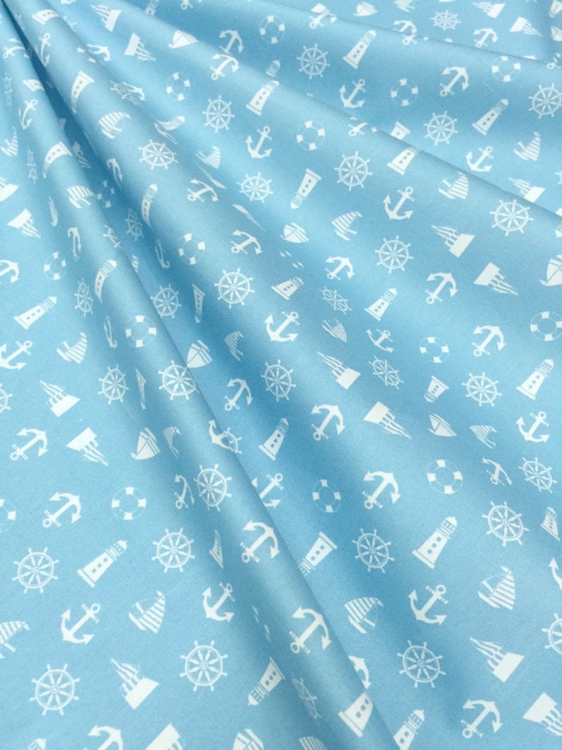 Nautical 100% Cotton Baby Blue Print Fabric 44W Material BTY - Etsy