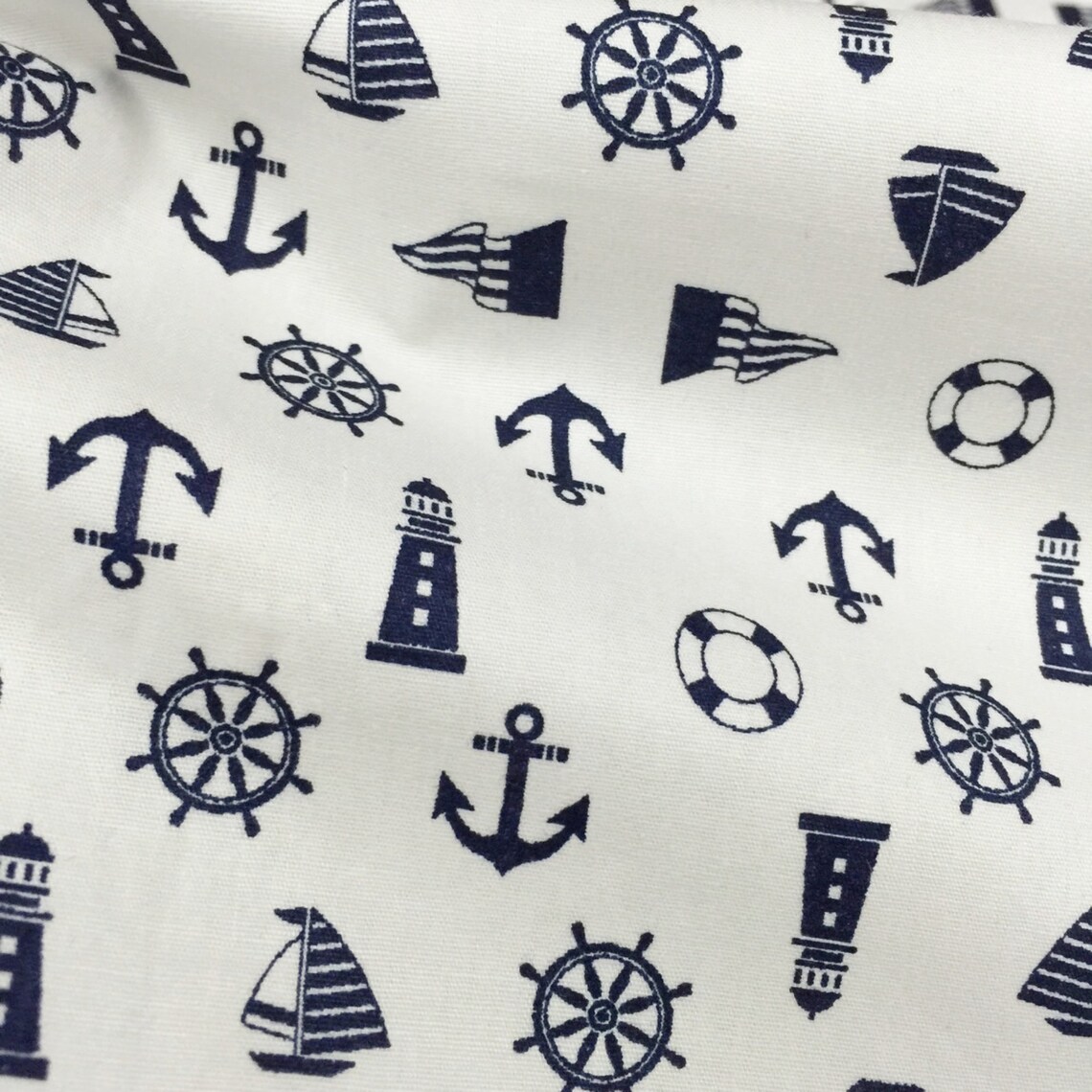 Nautical 100% Cotton White Print Fabric 44W Material BTY for - Etsy