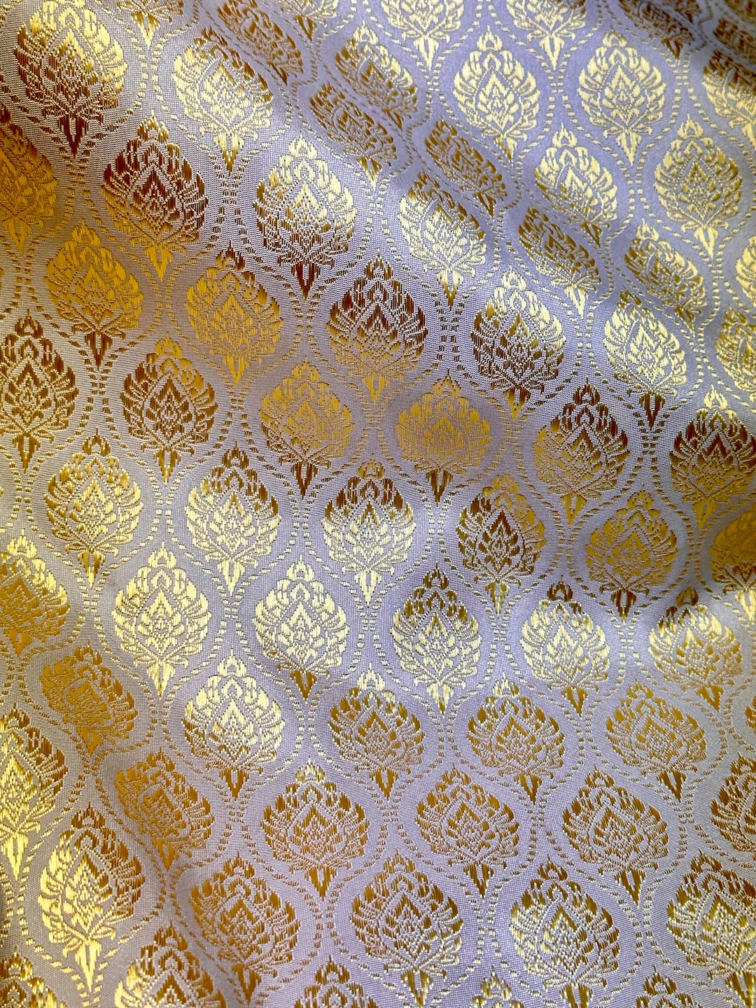 Thai-laos Woven Fabric: Ivory White & Gold Ethnic Pattern Traditional ...