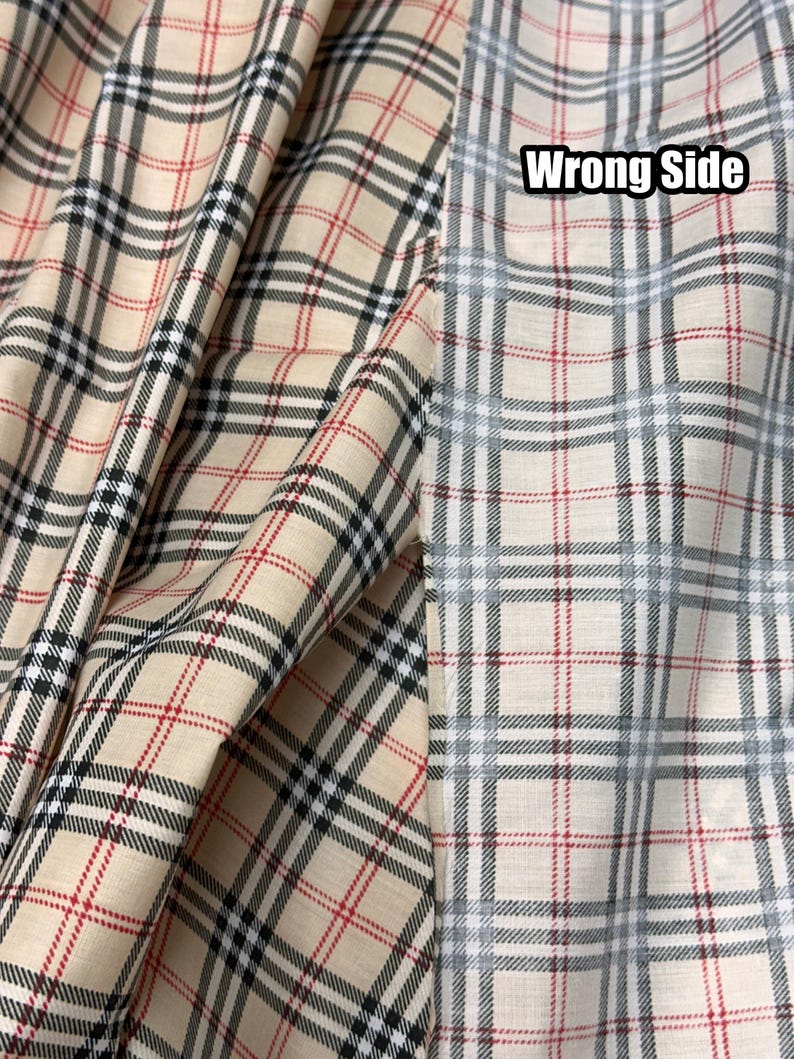 Light Brown Plaid Prints Poly Cotton Fabric: 44