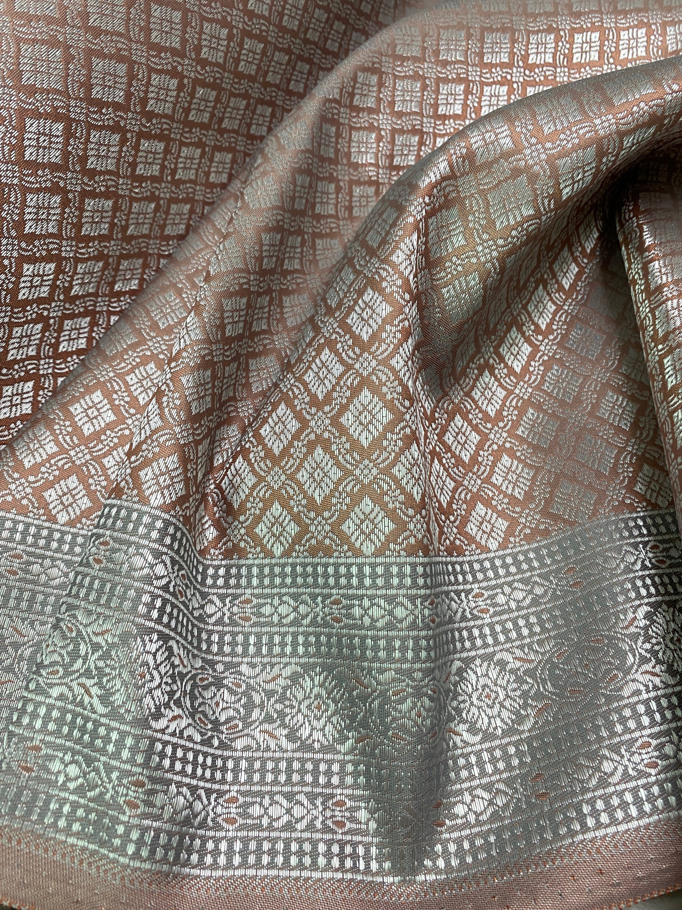 Thai-laos Traditional Silk Fabric: Copper Brown & Silver Gray for ...