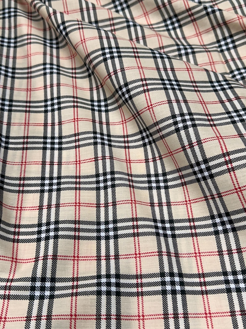 Light Brown Plaid Prints Poly Cotton Fabric: 44