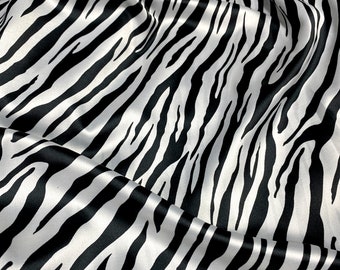 Zebra Animal Print Faux Silk Satin Fabric Material White | Etsy