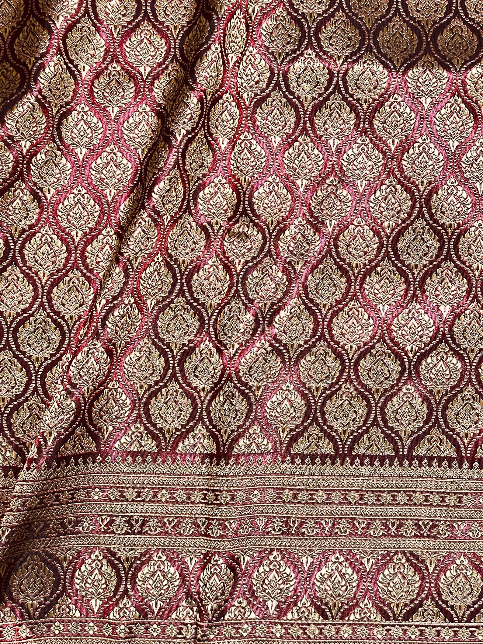 Dark Red & Gold Thai-laos Woven Fabric: Traditional Ethnic Pattern for ...