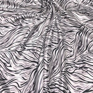 Zebra Animal Print Faux Silk Satin Fabric Material White Purple Gray ...