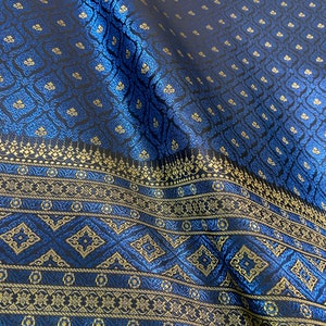 Thai-laos Royal Blue & Gold Fabric: Traditional Ethnic Pattern for ...