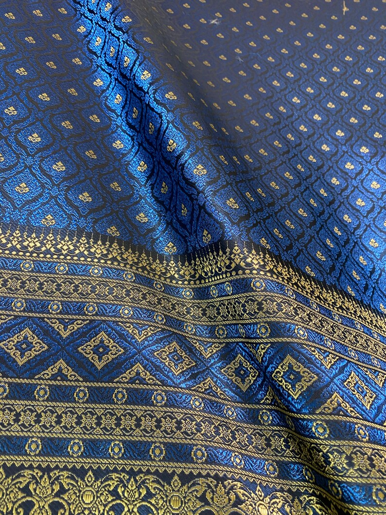 Thai-laos Royal Blue & Gold Fabric: Traditional Ethnic Pattern for ...