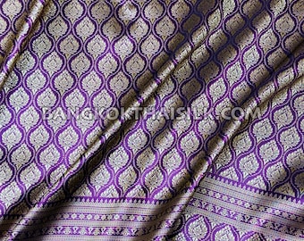Royal Blue & Gold Thai-laos Traditional Artificial Silk Fabric Material ...