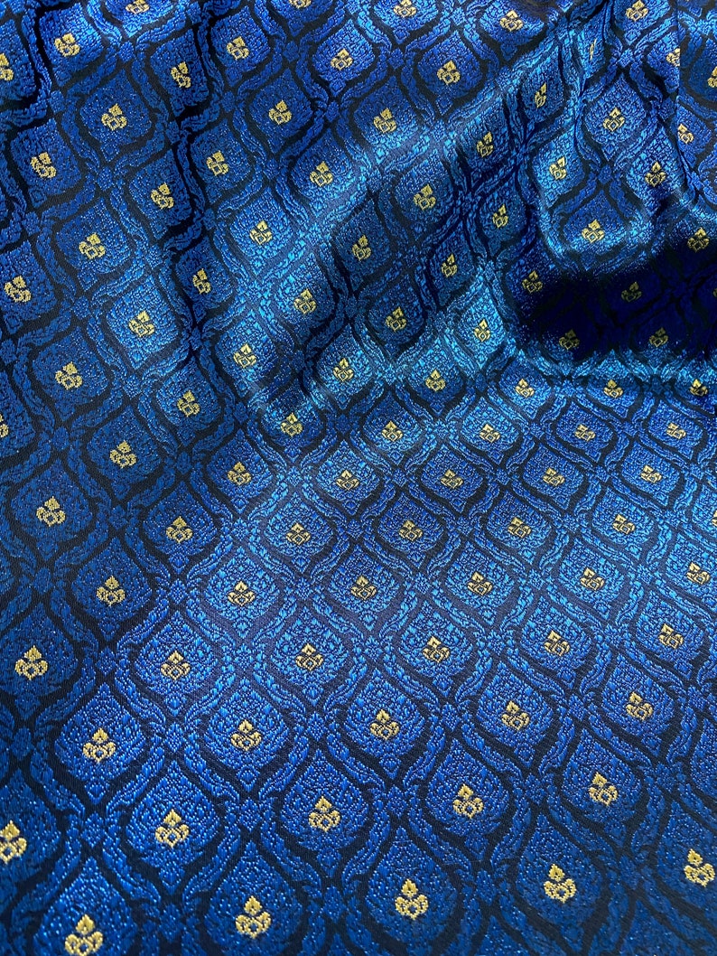 Thai-laos Royal Blue & Gold Fabric: Traditional Ethnic Pattern for ...