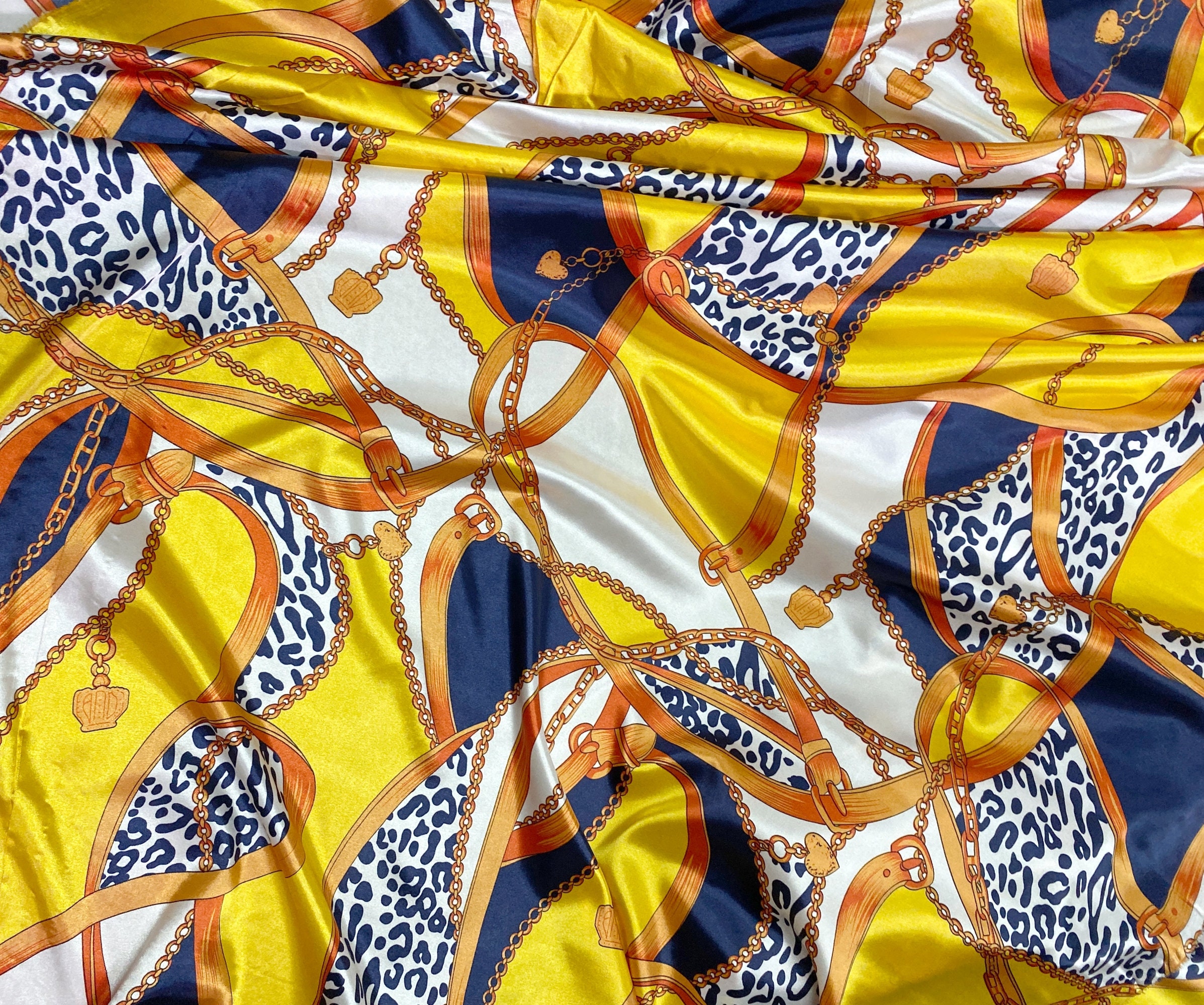 Leopard & Chains Animal Prints Faux Silk Satin Fabric | Etsy