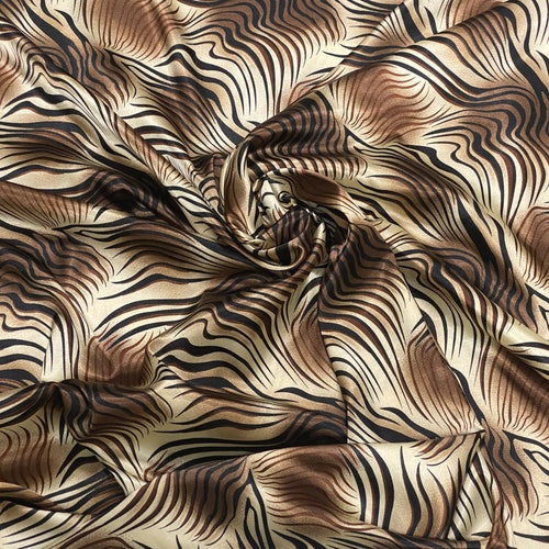 Zebra Animal Print Faux Silk Satin Fabric Material Brown Gold - Etsy