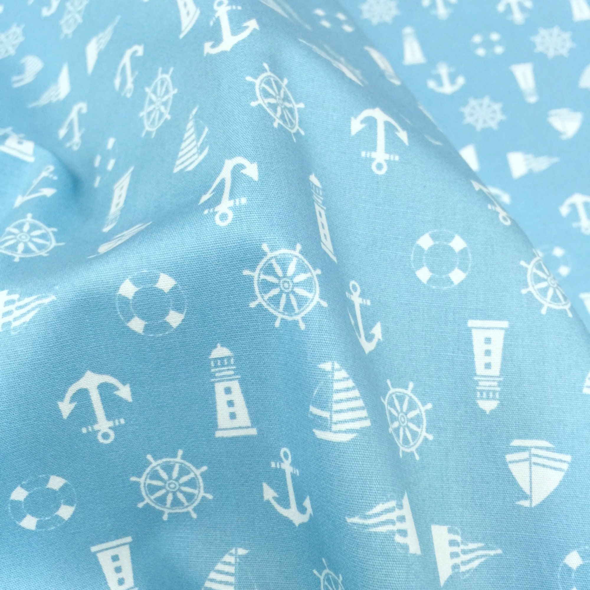 Nautical 100% Cotton Baby Blue Print Fabric 44W Material BTY - Etsy