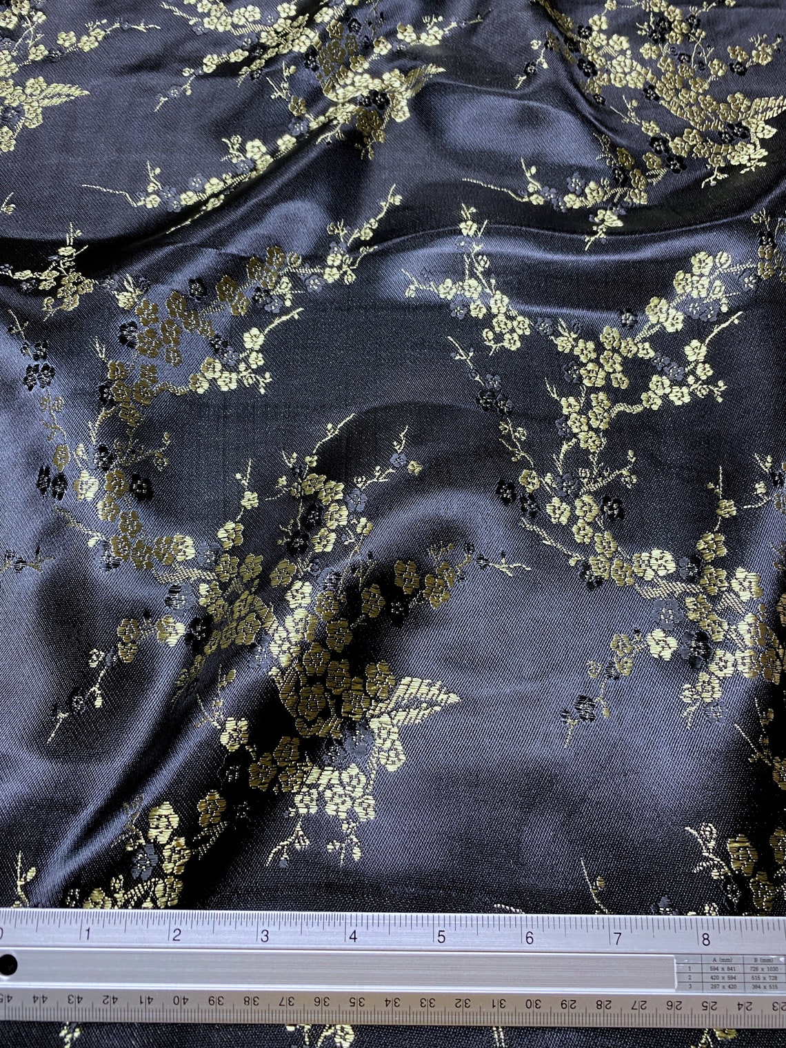 Cherry Blossom Faux Silk Fabric 36w by the Yard black & - Etsy