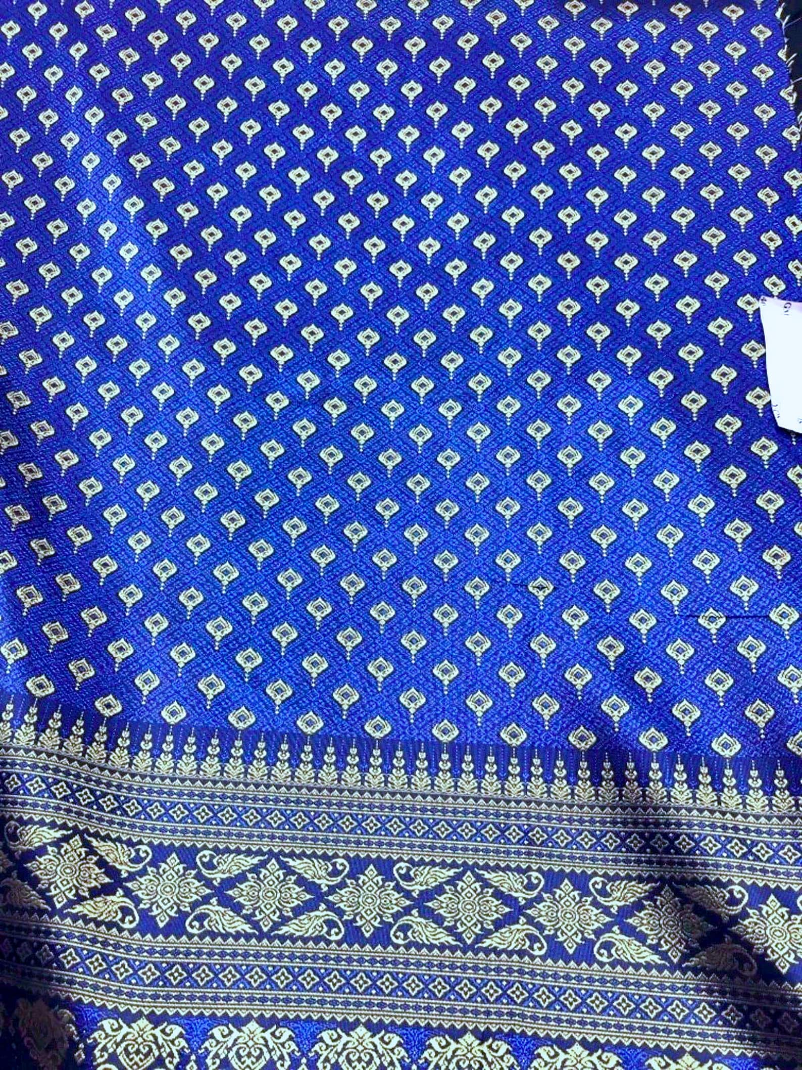 Royal Blue & Gold Thai-laos Traditional Artificial Silk Fabric - Etsy