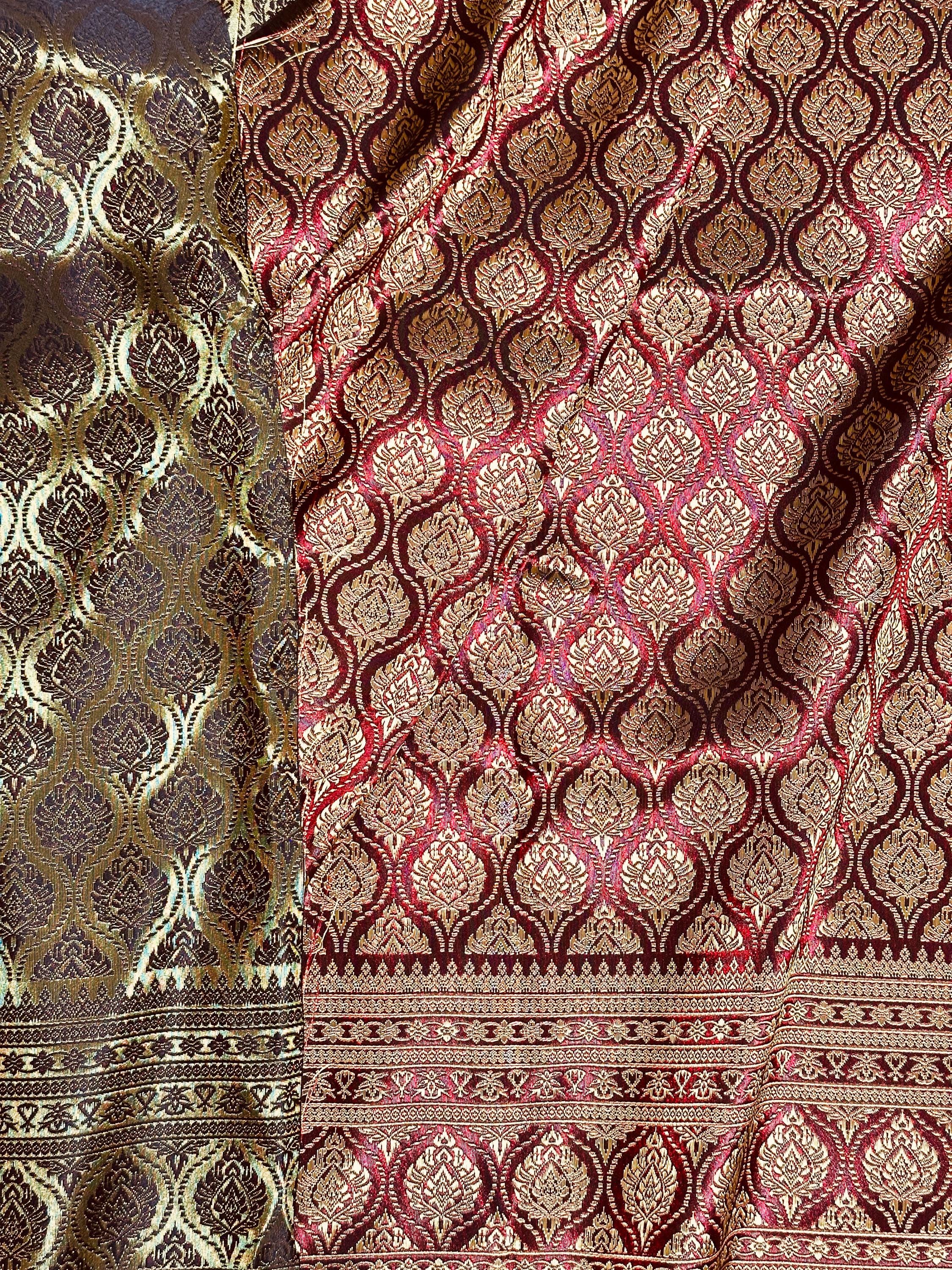 Dark Red & Gold Thai-laos Woven Fabric: Traditional Ethnic Pattern for ...