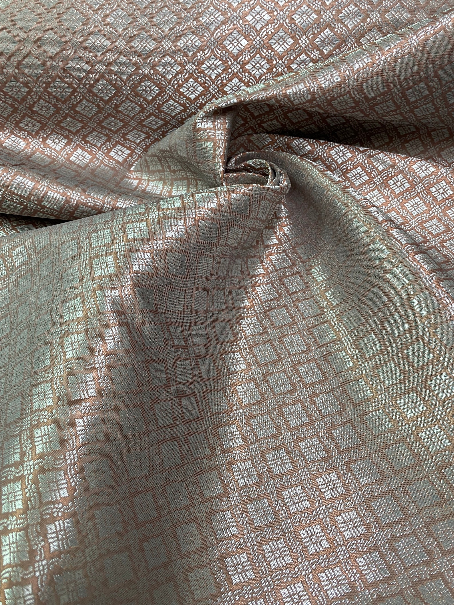 Thai-laos Traditional Silk Fabric: Copper Brown & Silver Gray for ...