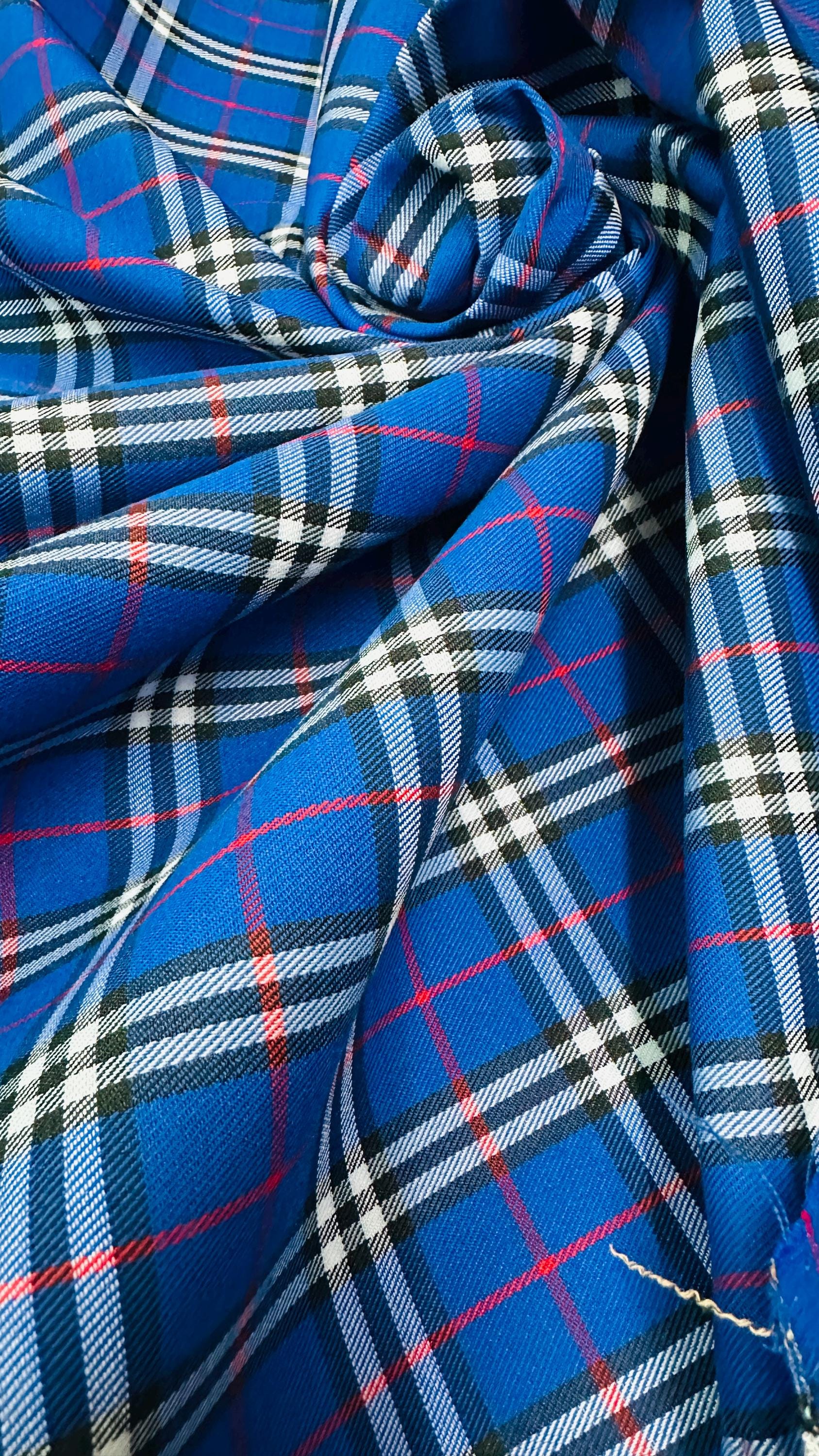Blue Plaid Cotton Blend Fabric: Tartan Gingham for Sewing - Etsy