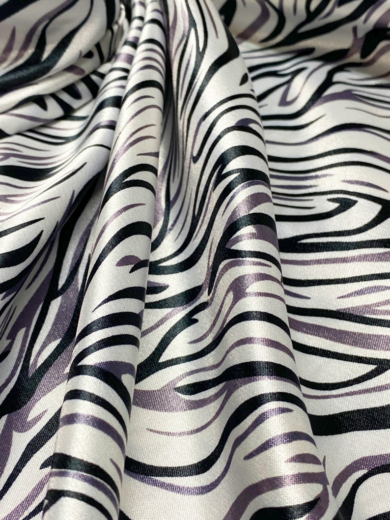 Zebra Animal Print Faux Silk Satin Fabric Material White | Etsy