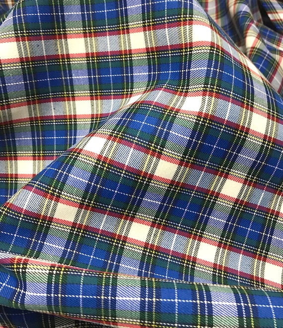 Plaid Woven Cotton Blend Fabric Blue White Green Tartan | Etsy