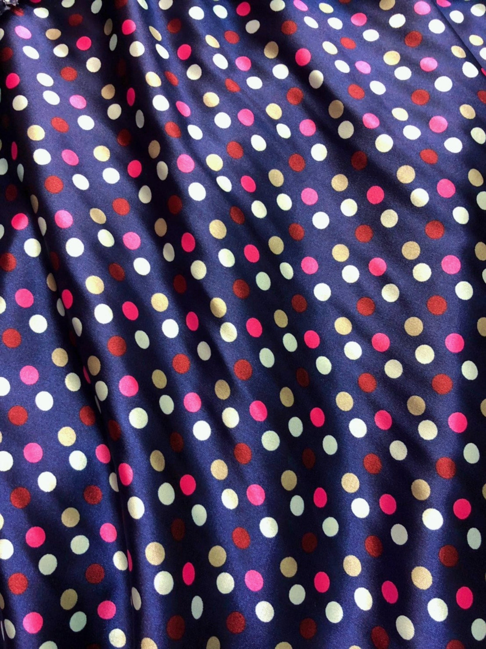 Smooth Polka Dots Dark Blue Pink Multi-color Faux Silk Satin - Etsy