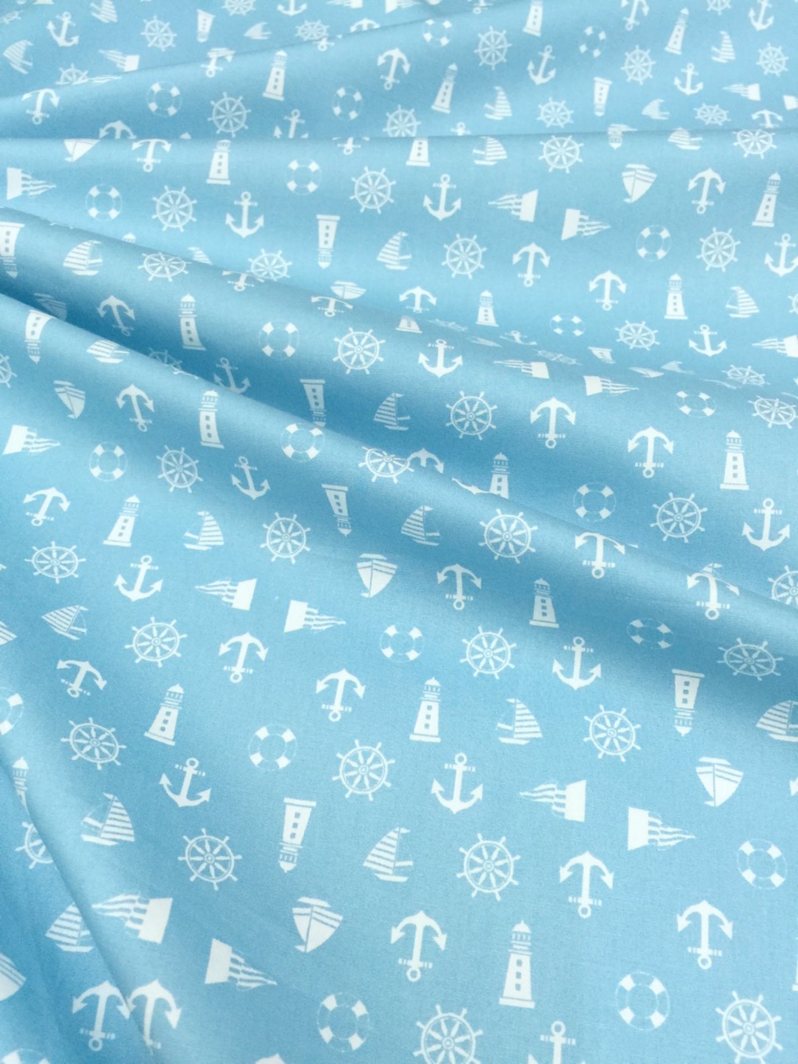 Nautical 100% Cotton Baby Blue Print Fabric 44W Material BTY | Etsy