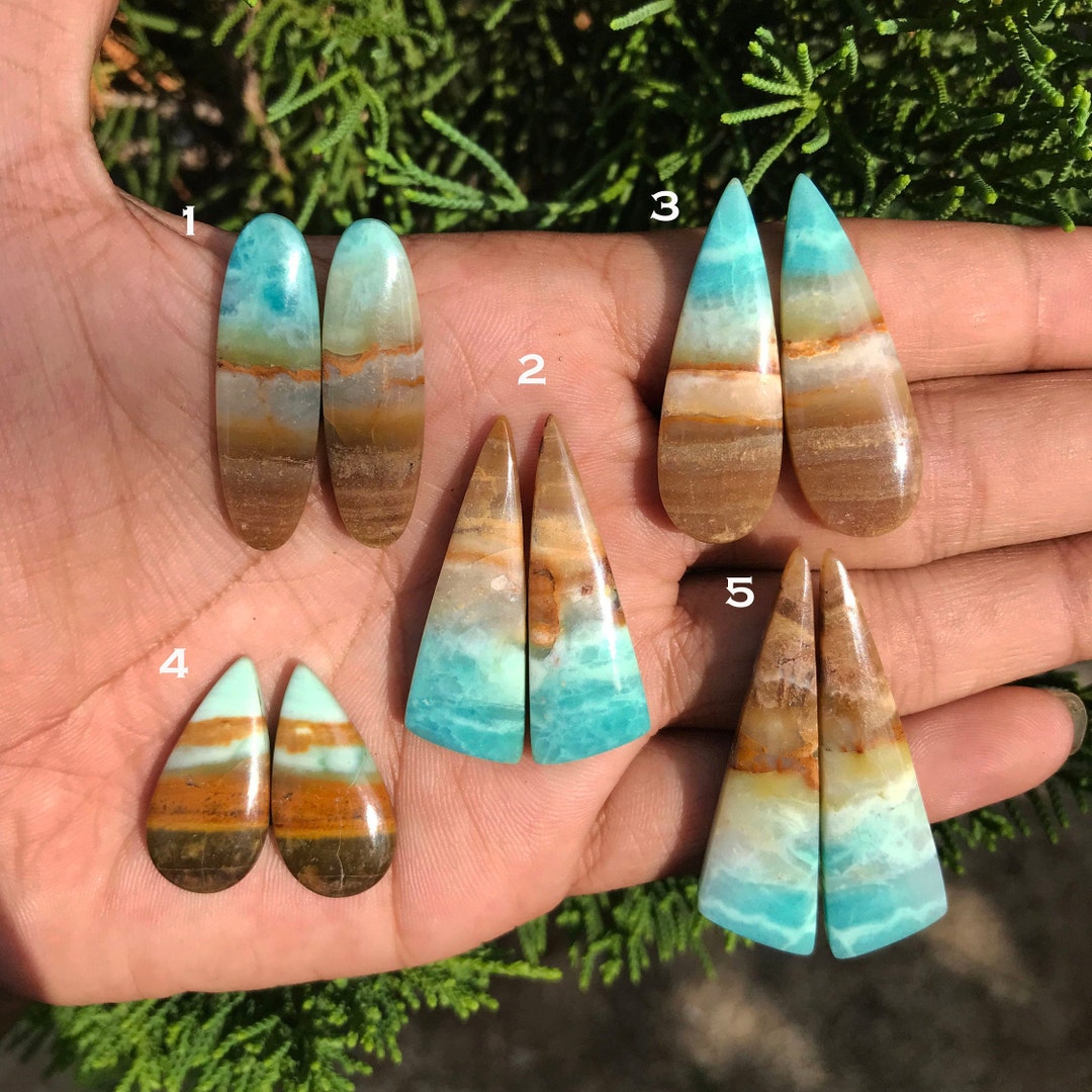 Indo Blue Opal Wood Pairs Lots for Earring Jewelry - Etsy