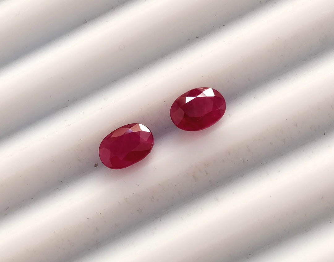 Genuine Red Ruby 7x5 Mm Faceted Oval Matching Pair Natural Burma Ruby ...
