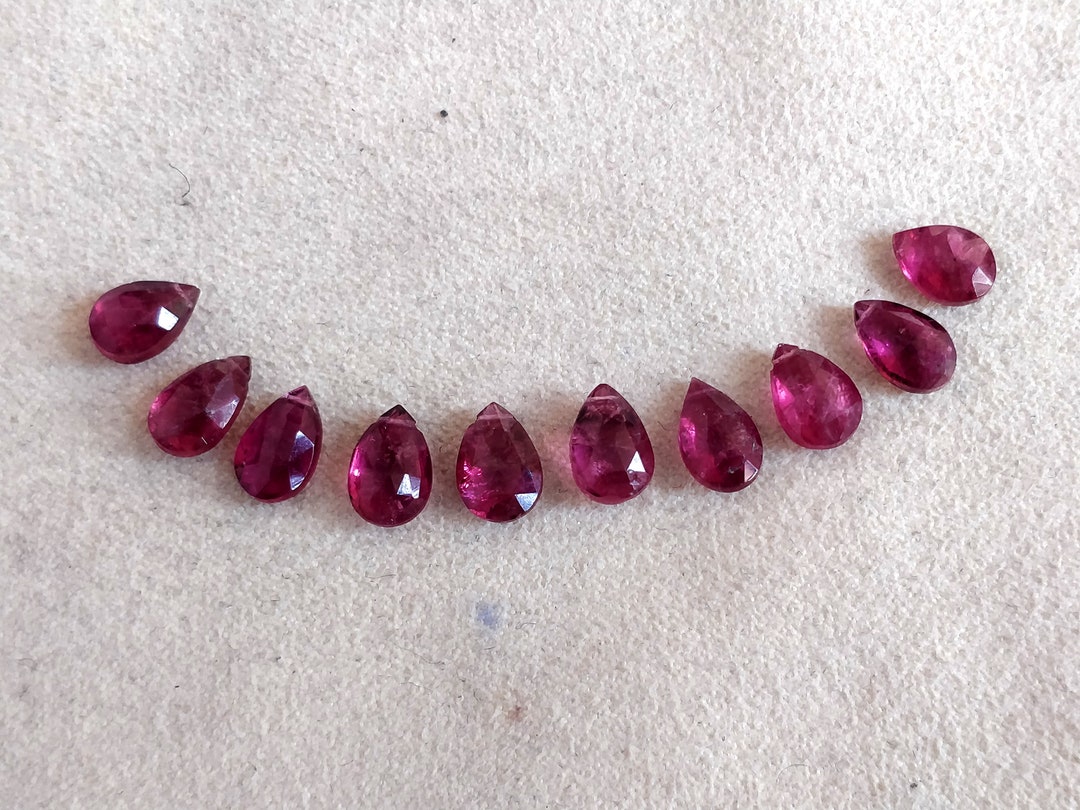 AAA+ Grade Natural Rubellite Tourmaline Briolette 10 Pc Set - Faceted ...