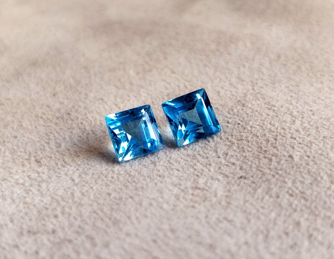 6 Mm Square Cut Swiss Blue Topaz Natural Gemstones, AAA+ Quality Deep ...