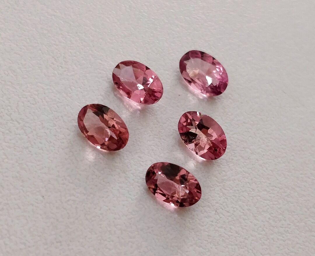 Natural Pink Tourmaline Oval Gemstones 5 Piece Set, 6x4 Mm Faceted Oval ...