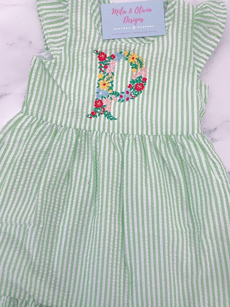 Floral Letter Monogram Striped Dress - Etsy