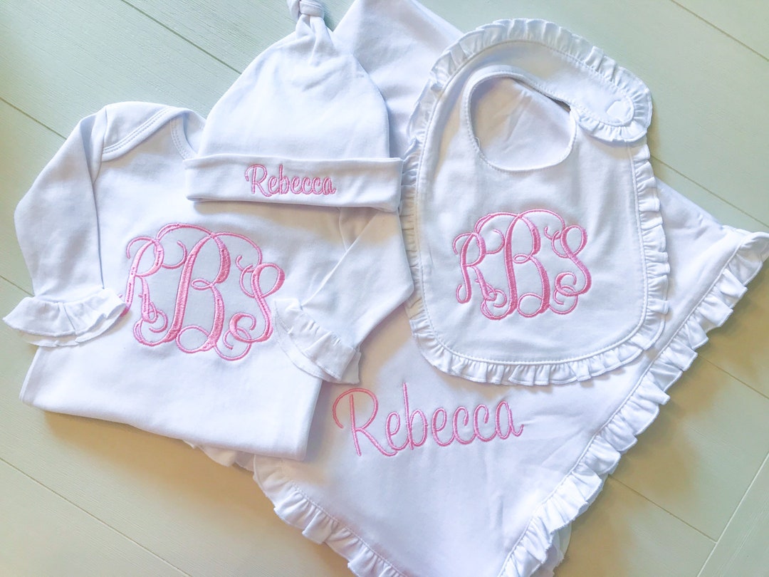 Baby Girl Monogram Set, Baby Girl Monogram Gown, Monogram Baby Blanket ...