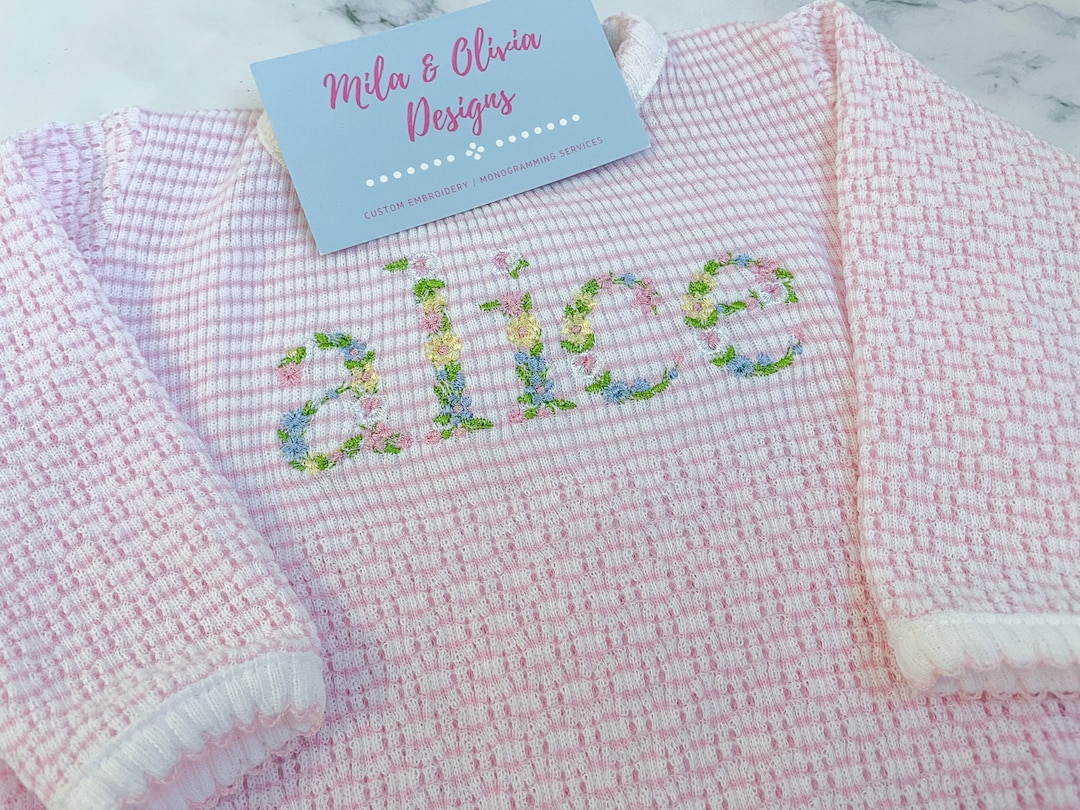 Pink Floral Baby Girl Monogram Gown or Romper, Paty Gown Monogram, Paty ...