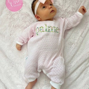 Pink Floral Baby Girl Monogram Gown or Romper, Paty Gown Monogram, Paty ...