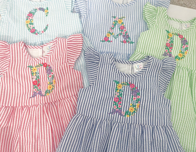 Floral Letter Monogram Striped Dress - Etsy